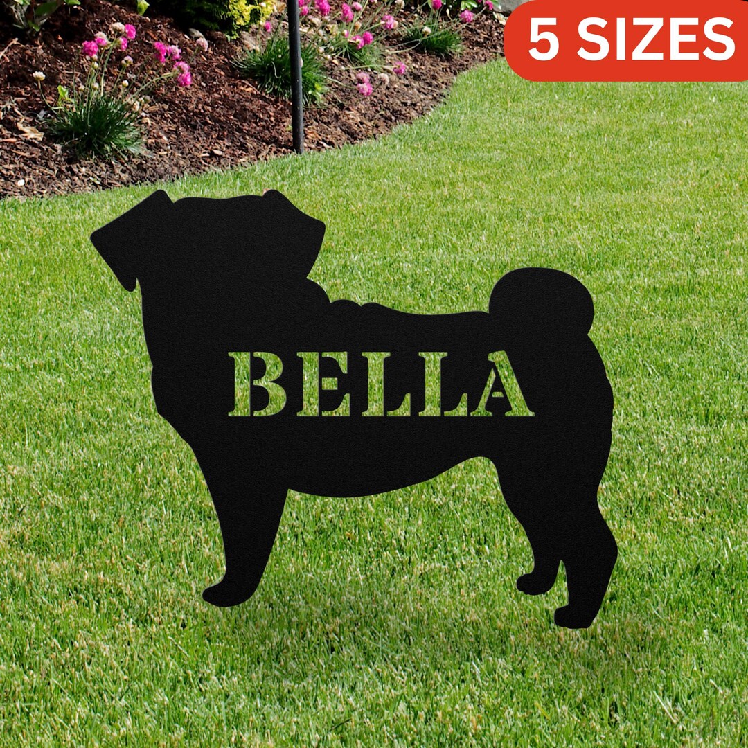 Personalized Pug Garden Statue Stake, Custom Pug Outdoor Yard Art Decor ...