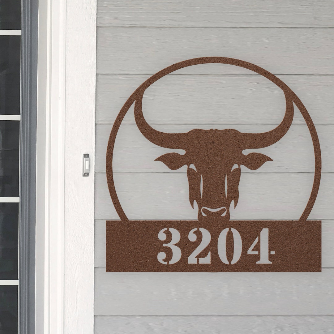 Personalized Longhorn Address House Number Sign Metal Wall Art, Custom ...