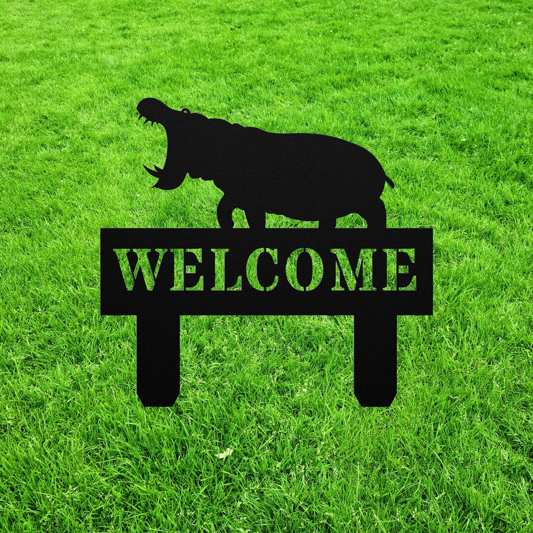Metal Hippopotamus Hippo Welcome Yard Art Sign Home Decor Garden ...