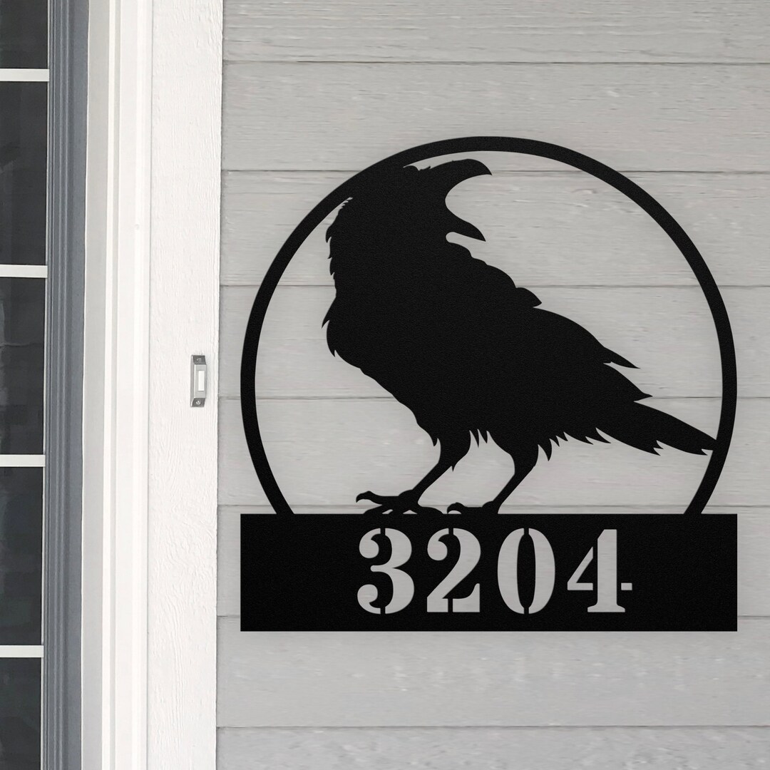 Personalized Raven Crow Address House Number Sign Metal Wall Art ...