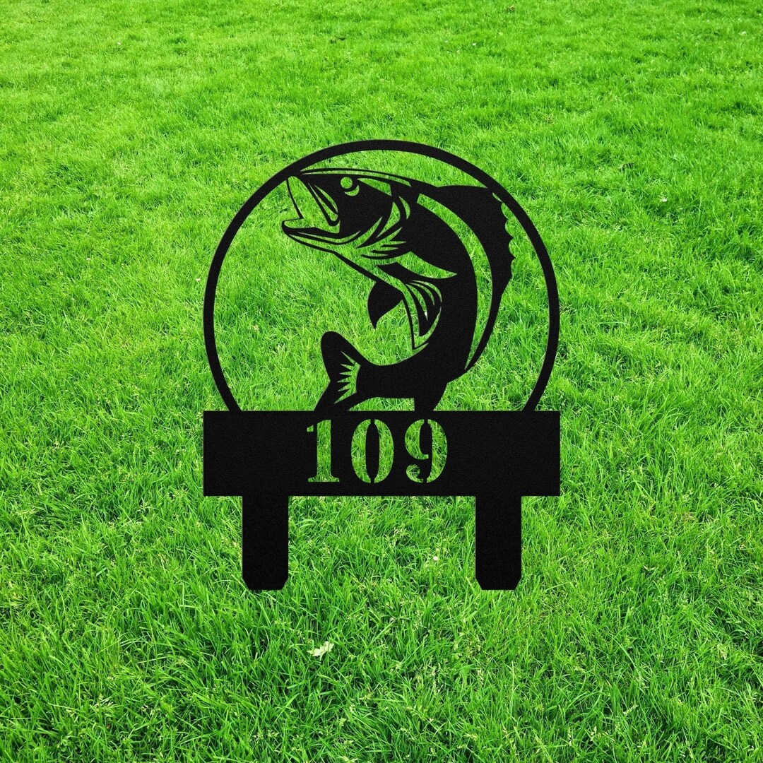 Walleye Fish House Number Sign Yard Address Plaque Garden Lawn Stake ...