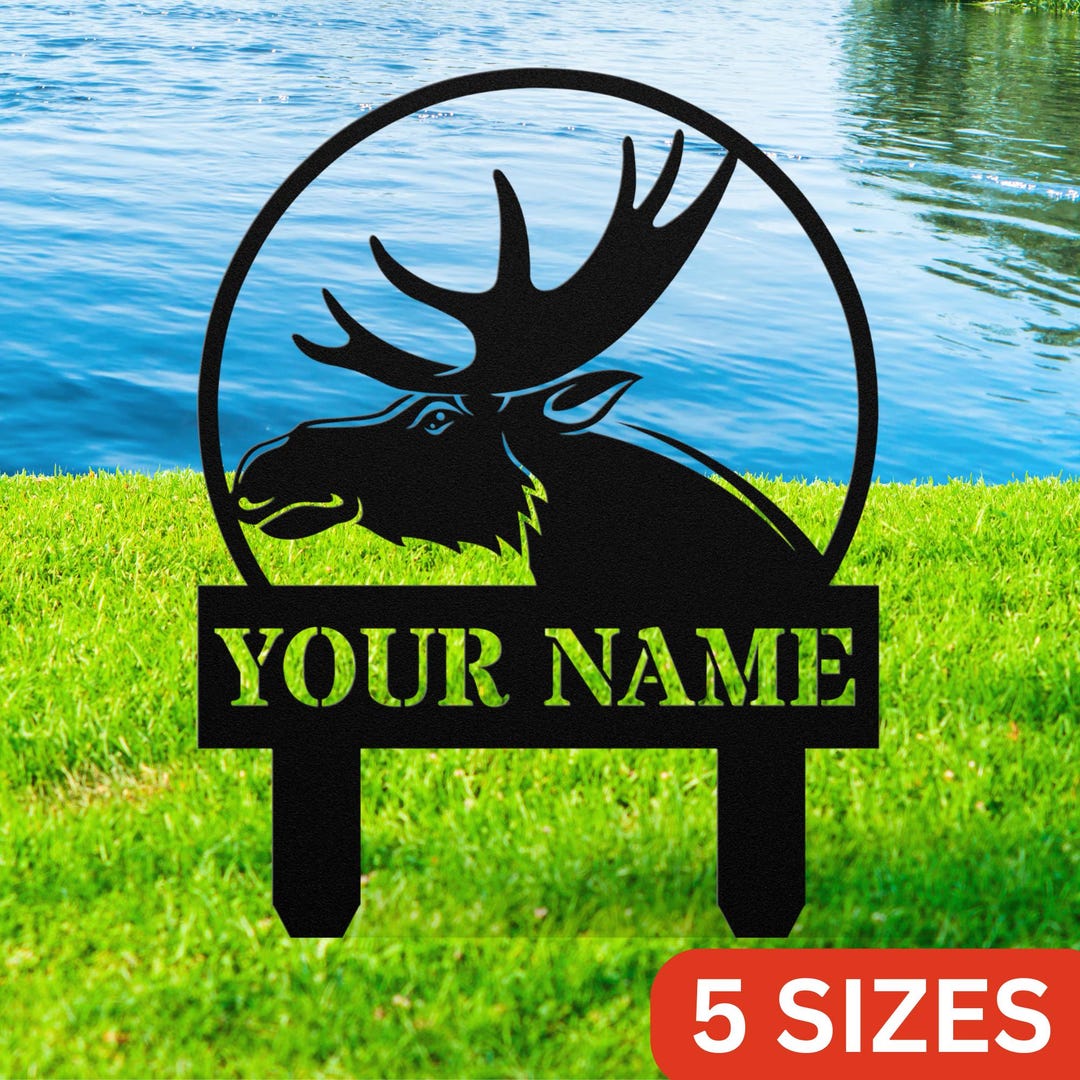 Custom Moose Head Yard Sign Stake, Personalized Moose Metal Monogram ...