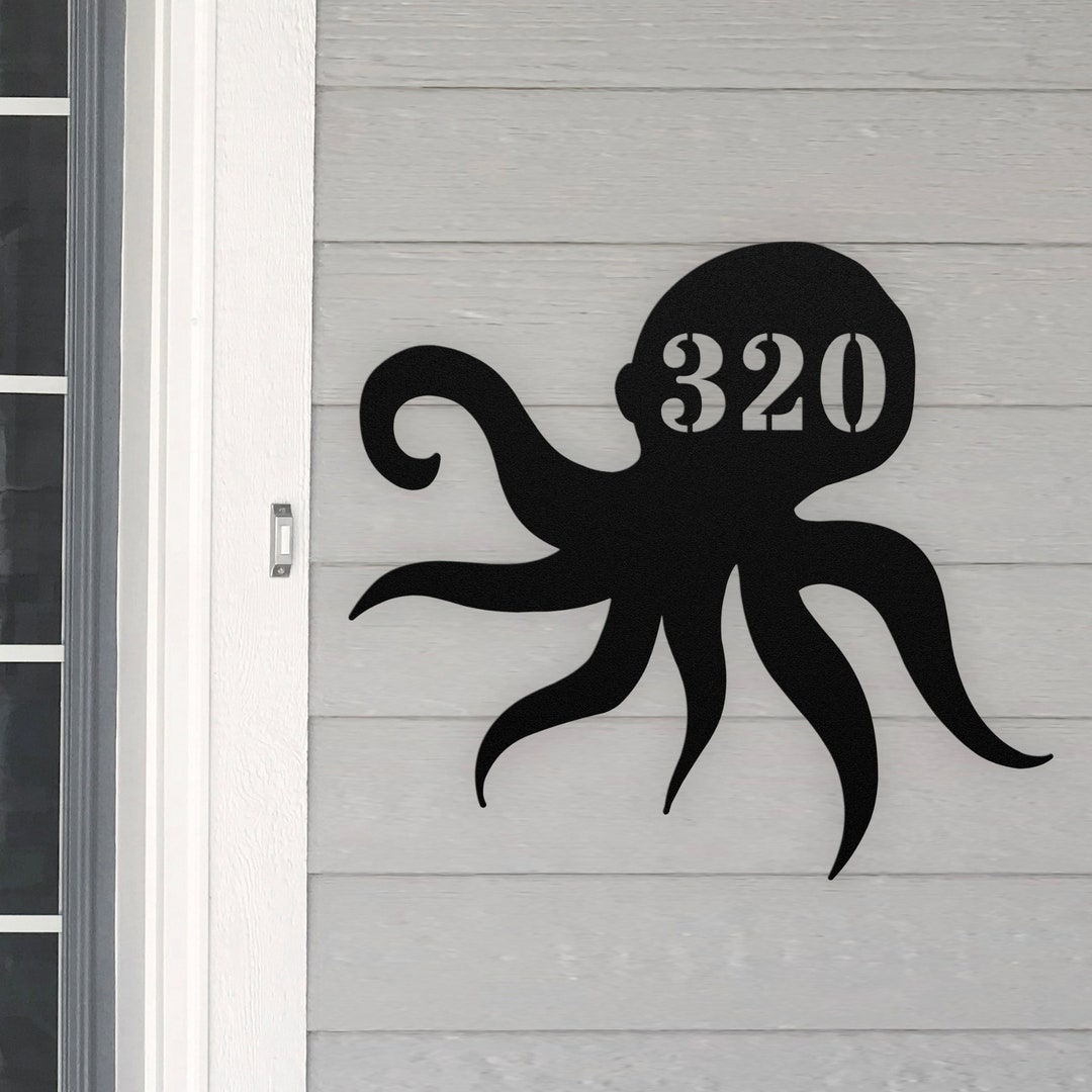 Personalized Octopus Address House Number Sign Metal Wall Art, Custom ...