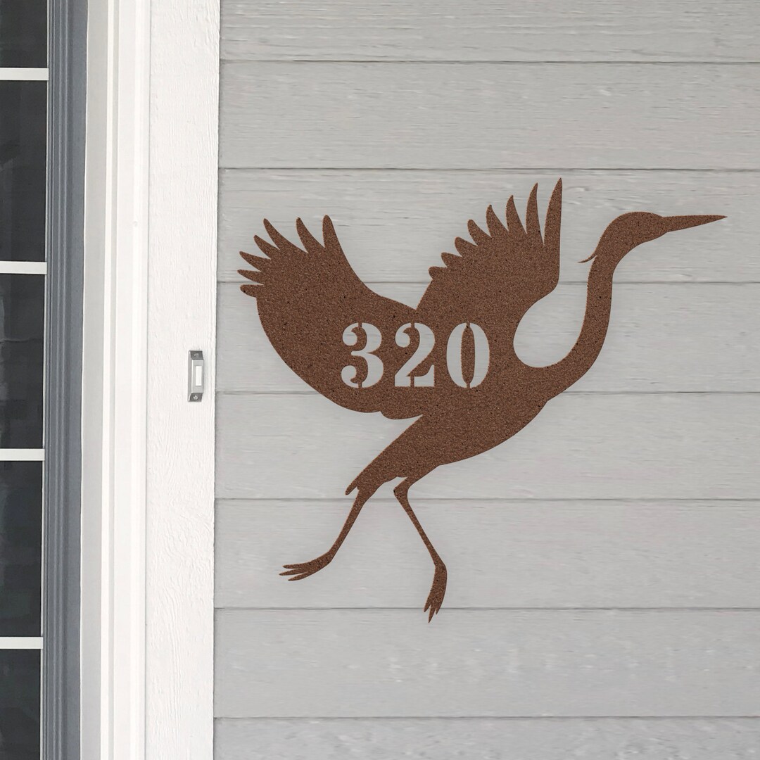 Personalized Crane Address House Number Sign Metal Wall Art, Custom ...