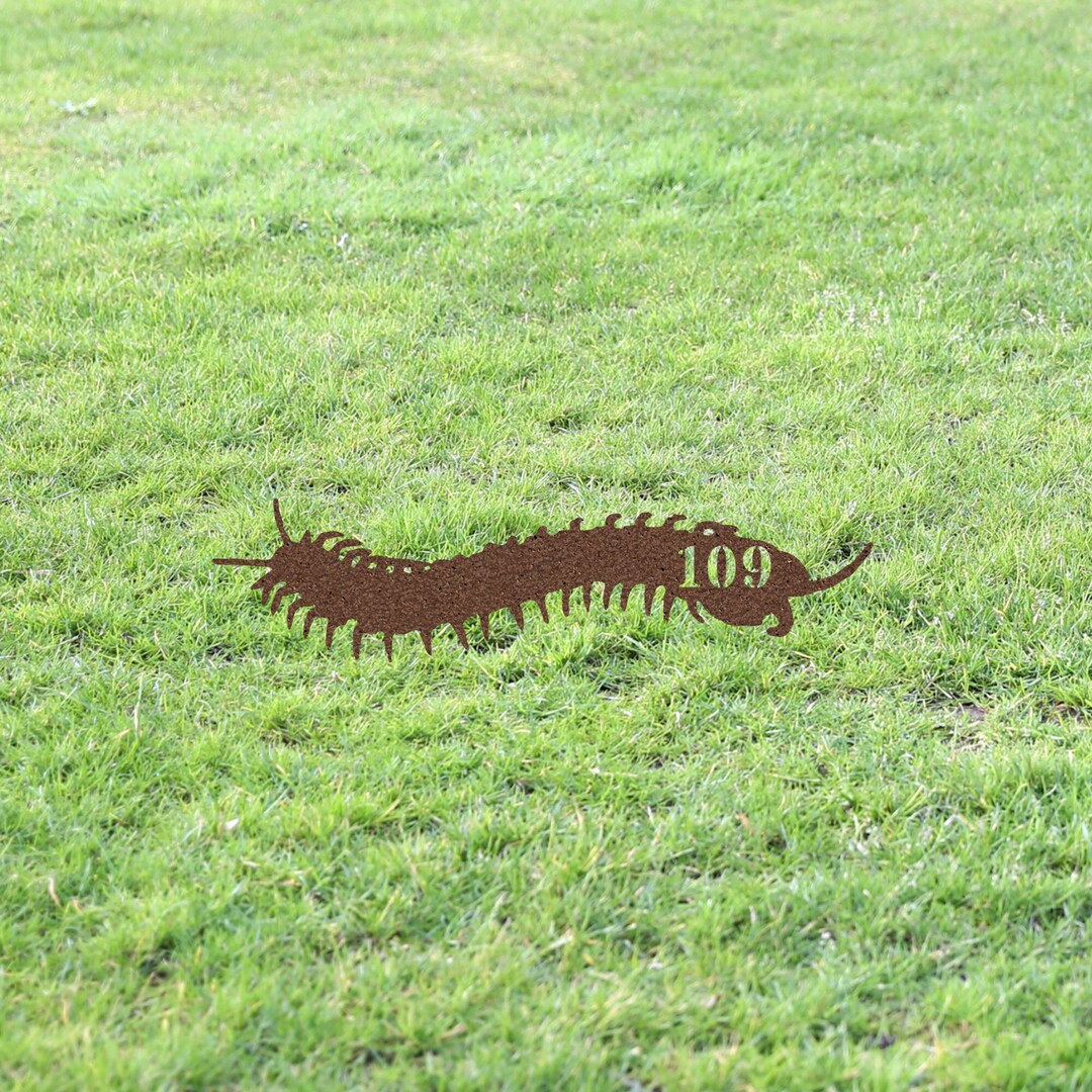 Centipede House Number Sign Yard Address Plaque Garden Lawn Stake Metal ...