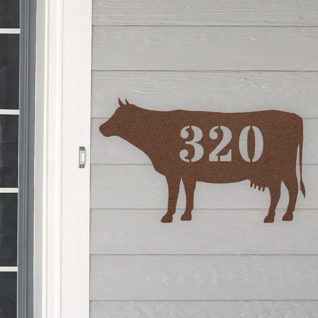 Personalized Cow Address House Number Sign Metal Wall Art, Custom ...