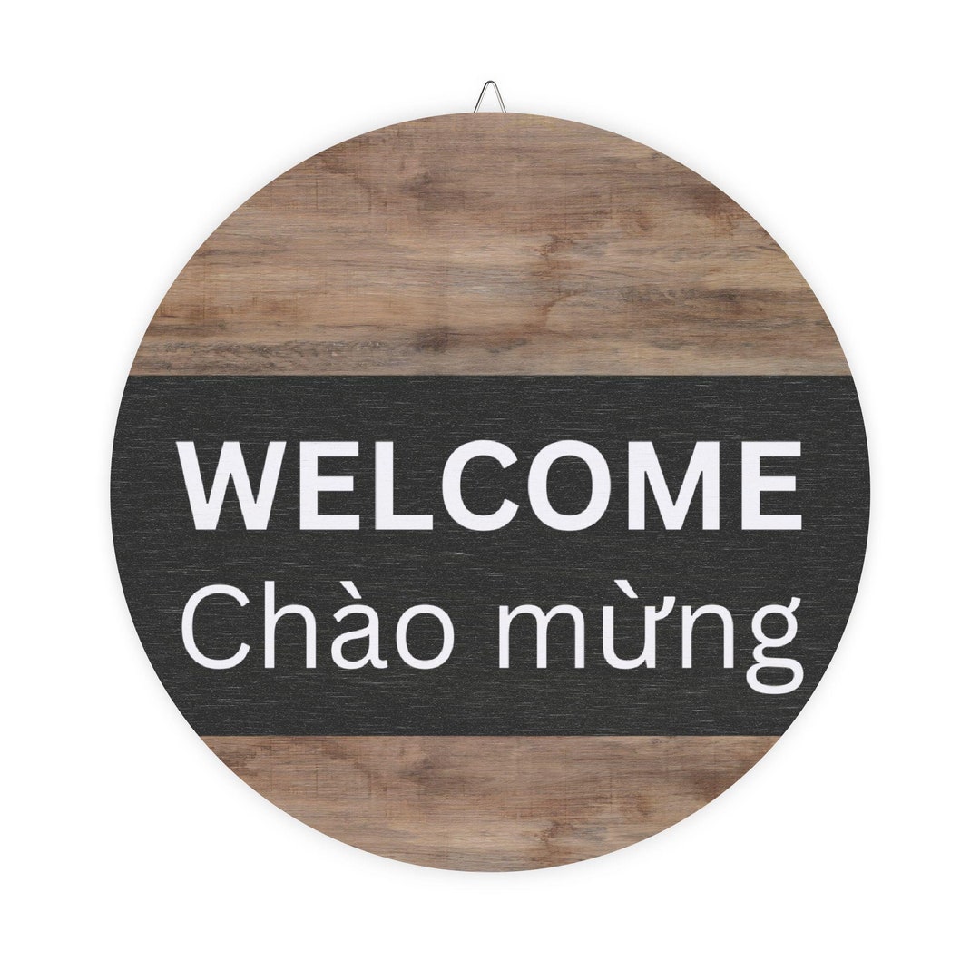 Vietnamese Sign Welcome Vietnam Door Hanger Wood Sign Front Door Wreath ...