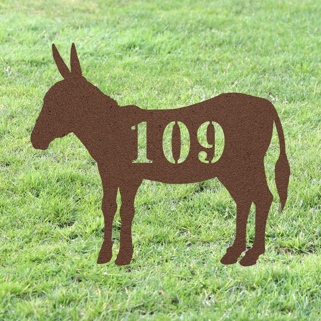 Donkey House Number Sign Yard Address Plaque Garden Lawn Stake Metal ...