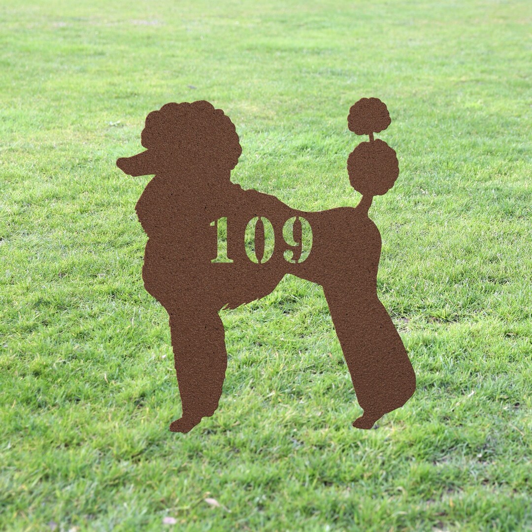 Poodle House Number Sign Yard Address Plaque Garden Lawn Stake Metal ...