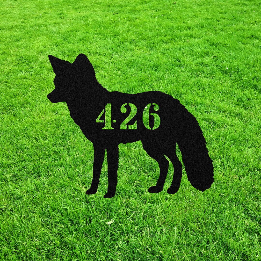Red Fox House Number Sign Yard Address Plaque Garden Lawn Stake Metal ...