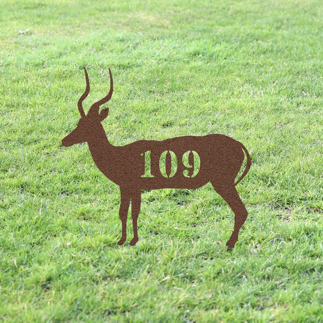 Antelope House Number Sign Yard Address Plaque Garden Lawn Stake Metal ...