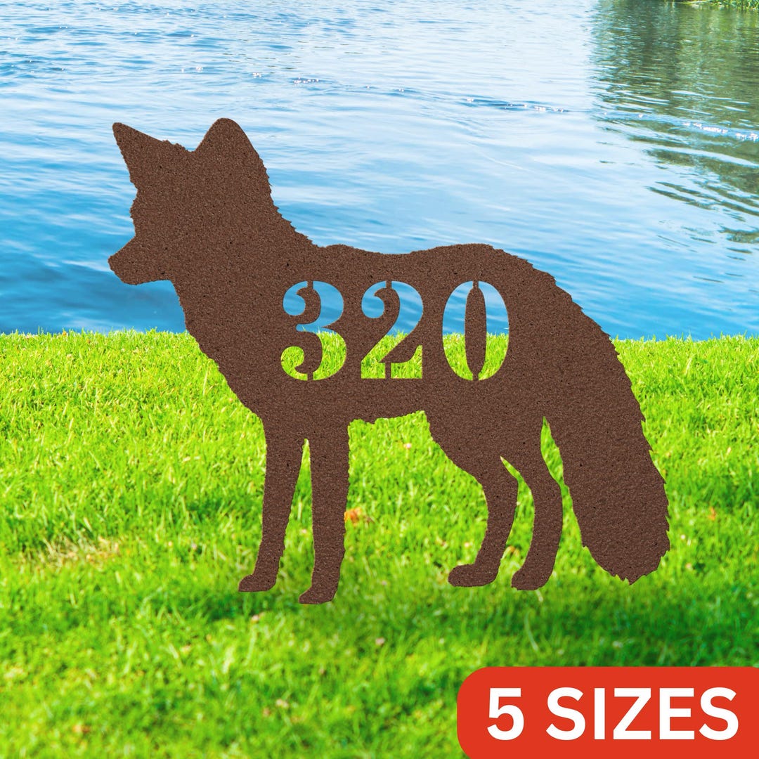 Red Fox House Number Sign Yard Address Plaque Garden Lawn Stake Metal ...