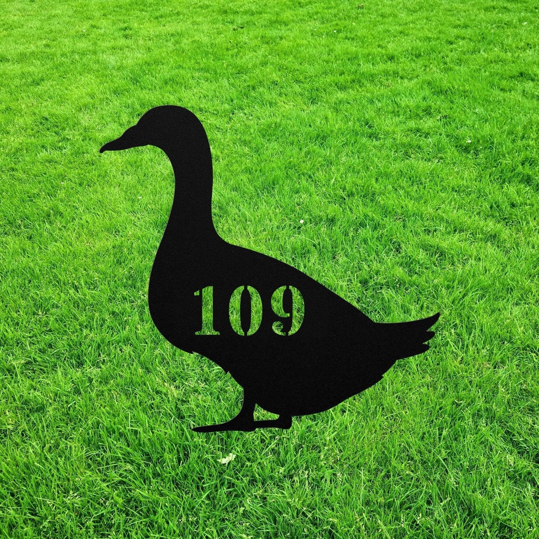 Duck House Number Sign Yard Address Plaque Garden Lawn Stake Metal Last ...