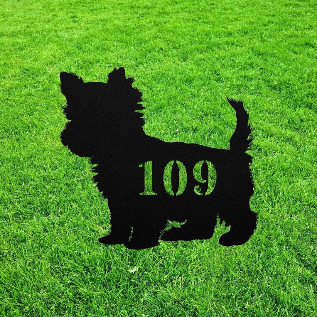 Yorkie Poo House Number Sign Yard Address Plaque Garden Lawn Stake ...