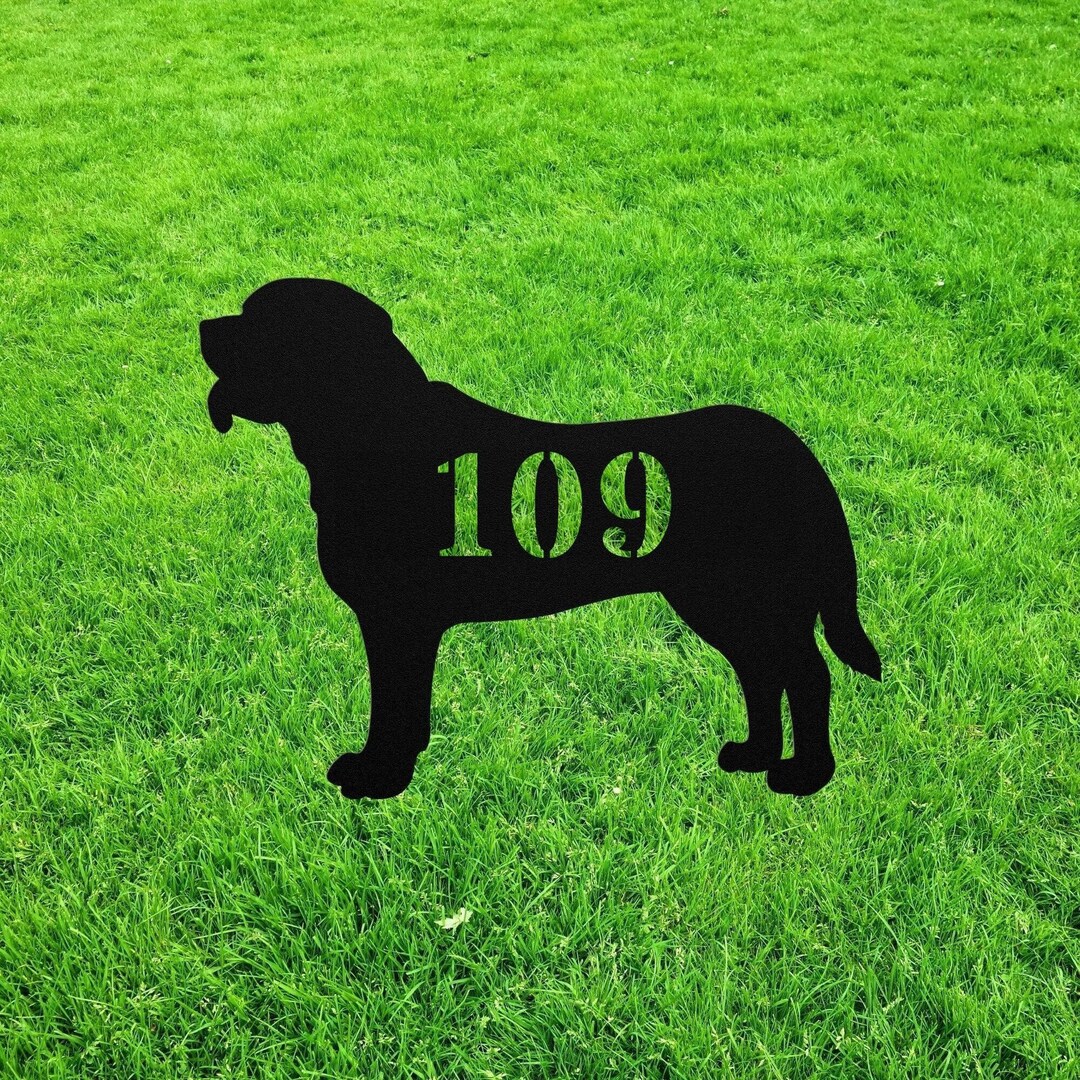English Mastiff House Number Sign Yard Address Plaque Garden Lawn Stake ...