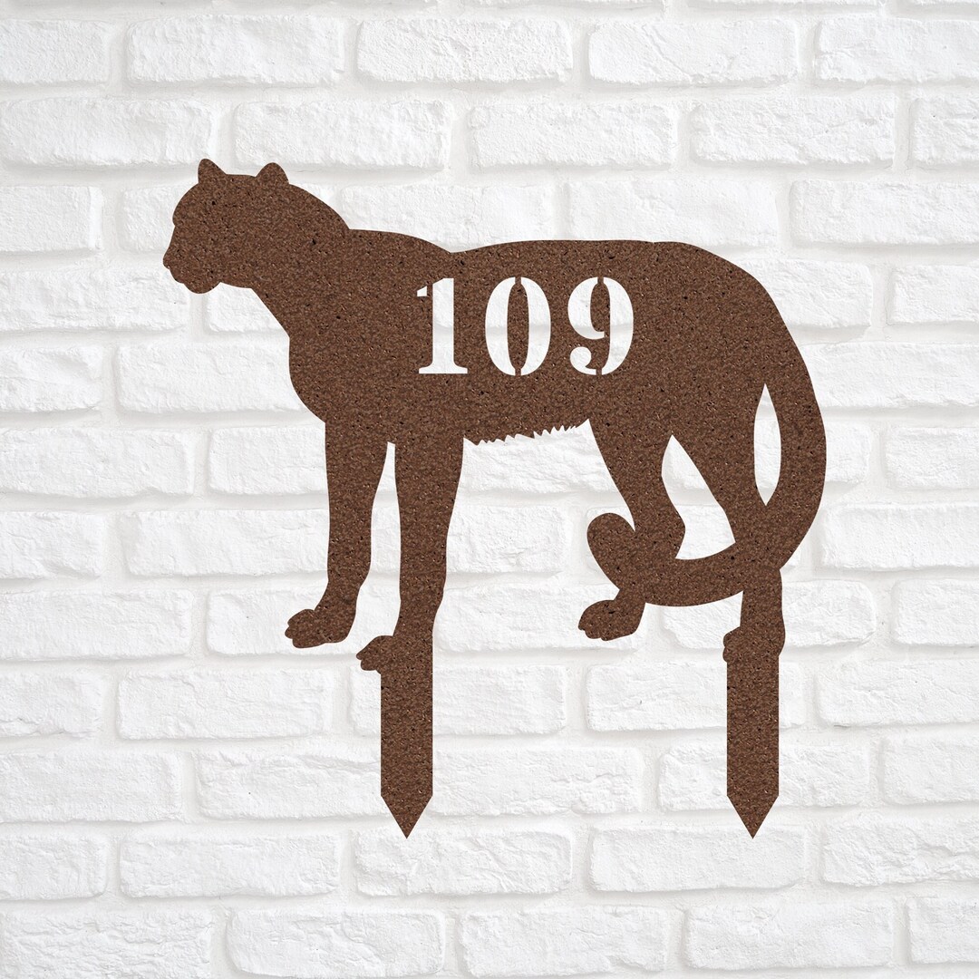 Leopard House Number Sign Yard Address Plaque Garden Lawn Stake Metal ...