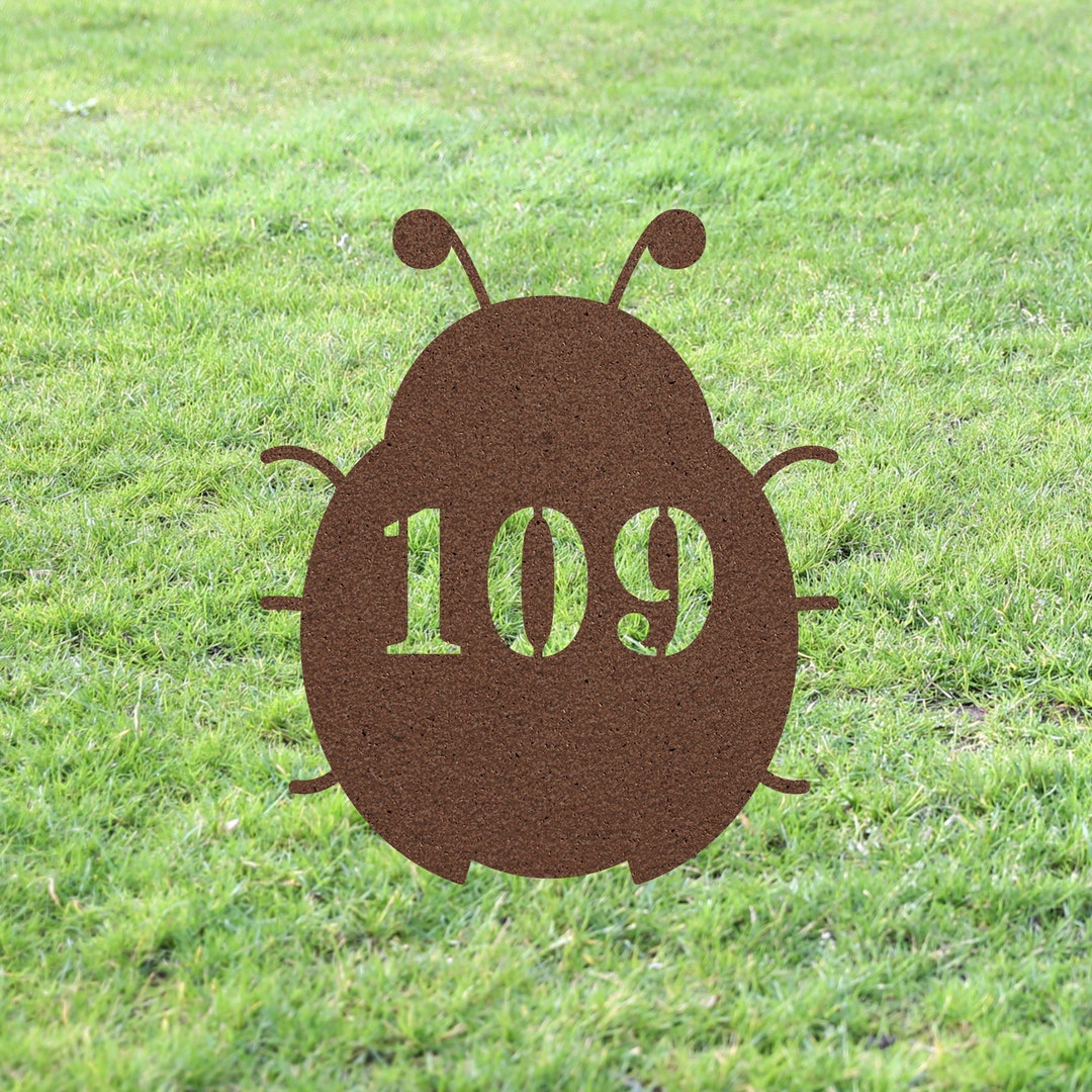 Ladybug House Number Sign Yard Address Plaque Garden Lawn Stake Metal ...