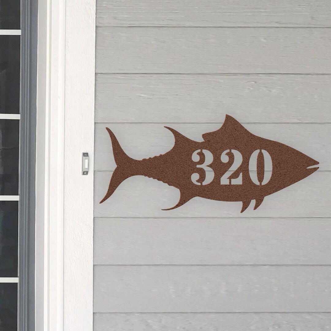 Personalized Tuna Fish Address House Number Sign Metal Wall Art, Custom ...