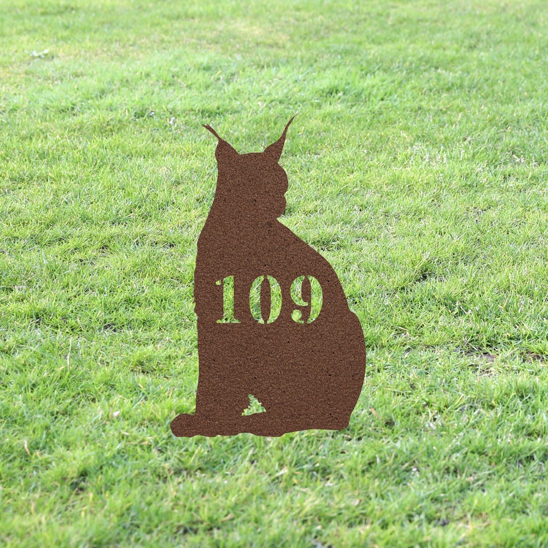 Bobcat House Number Sign Yard Address Plaque Garden Lawn Stake Metal ...