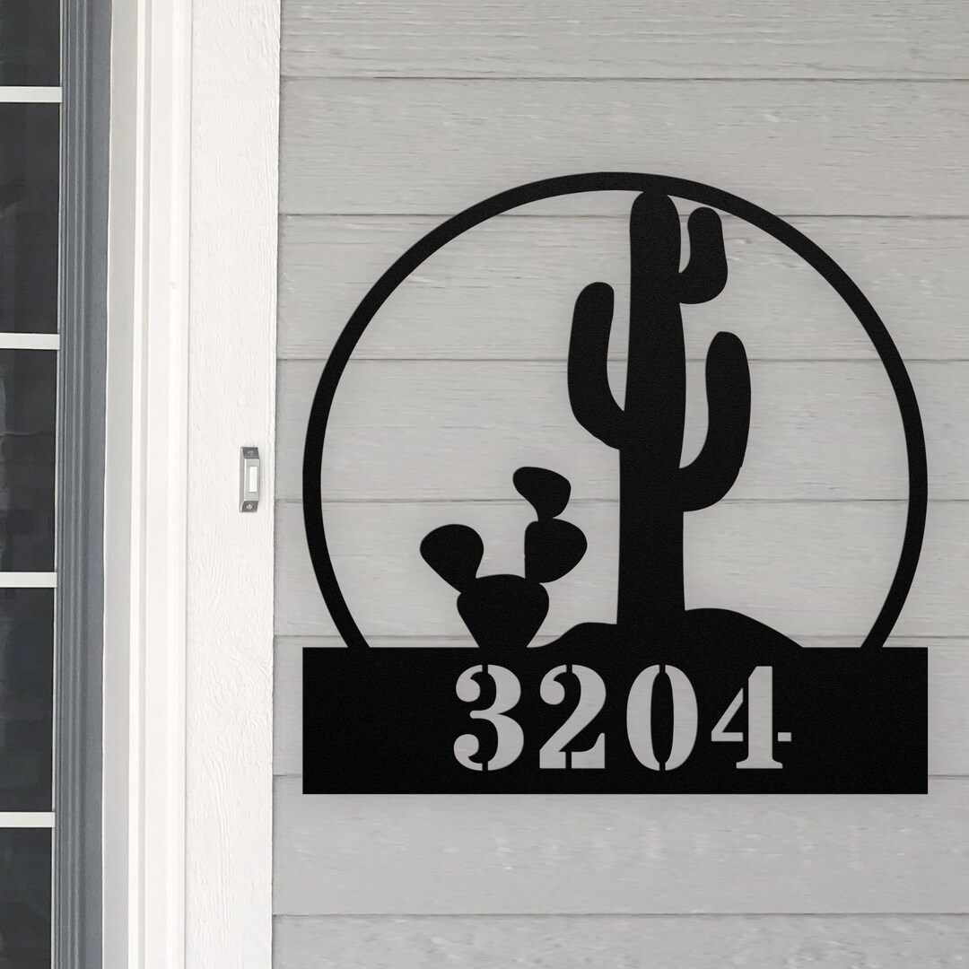 Personalized Cactus Address House Number Sign Metal Wall Art, Custom ...