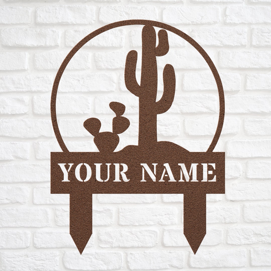 Custom Cactus Yard Sign Stake, Personalized Desert Metal Monogram ...