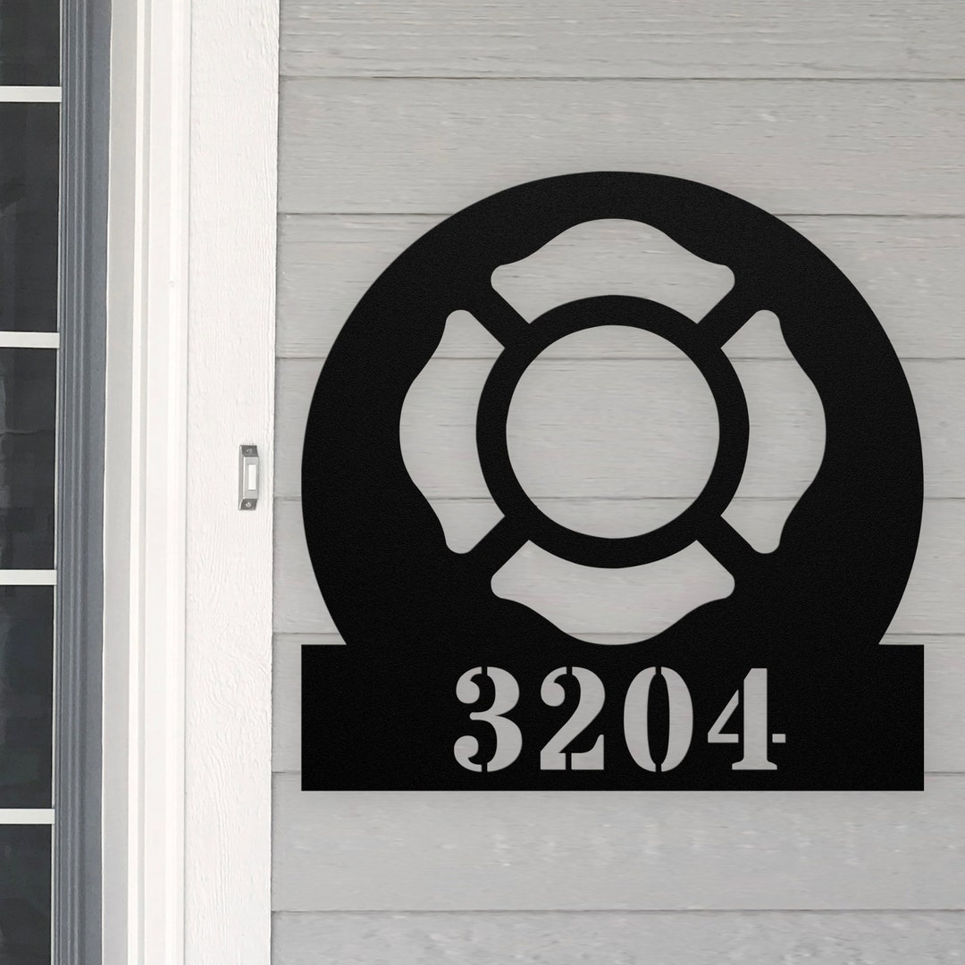 Personalized Firefighter Address House Number Sign Metal Wall Art ...