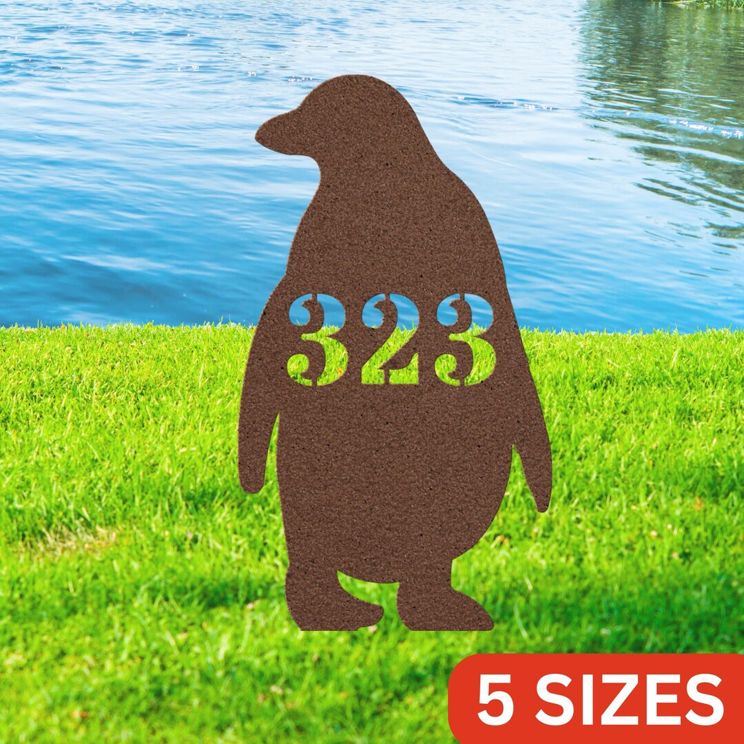 Gentoo Penguin House Number Sign Yard Address Plaque Garden Lawn Stake ...
