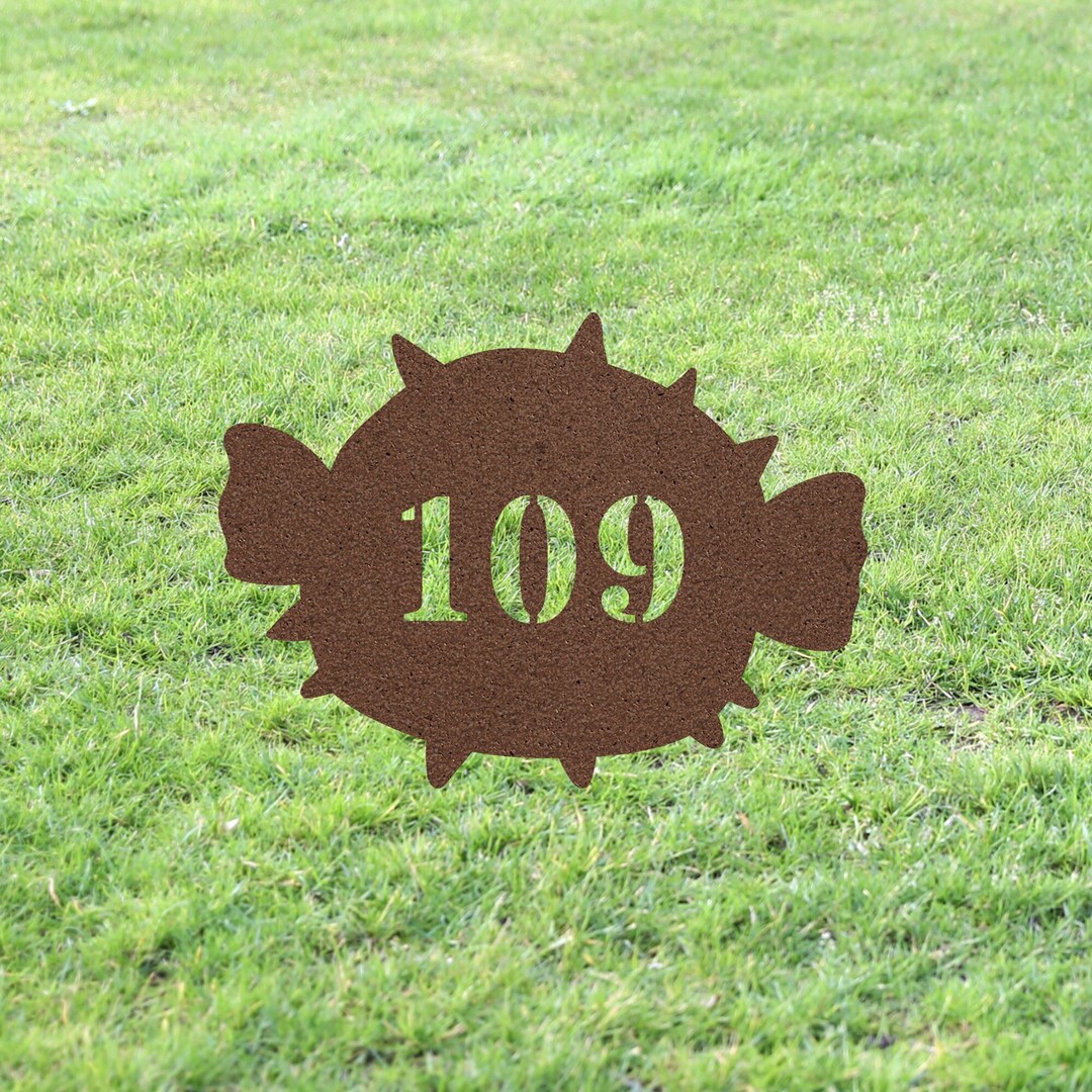 Pufferfish House Number Sign Yard Address Plaque Garden Lawn Stake ...