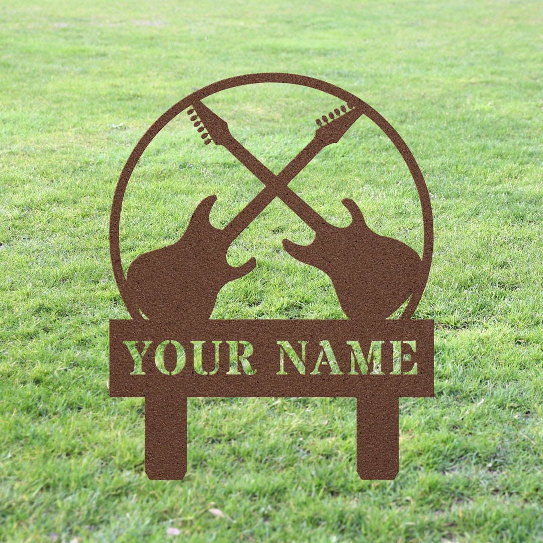 Custom Guitar Metal Yard Art Address Sign, Guitar Metal Wall Art Music ...