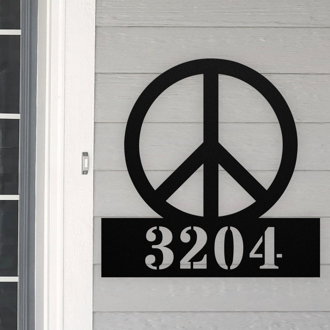 Personalized Peace Symbol Address House Number Sign Hippie Love Metal ...