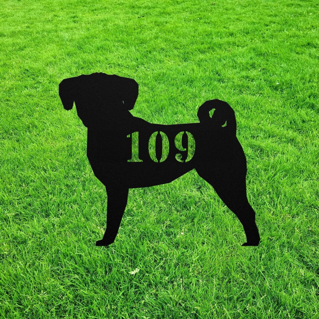 Puggle House Number Sign Yard Address Plaque Garden Lawn Stake Metal ...