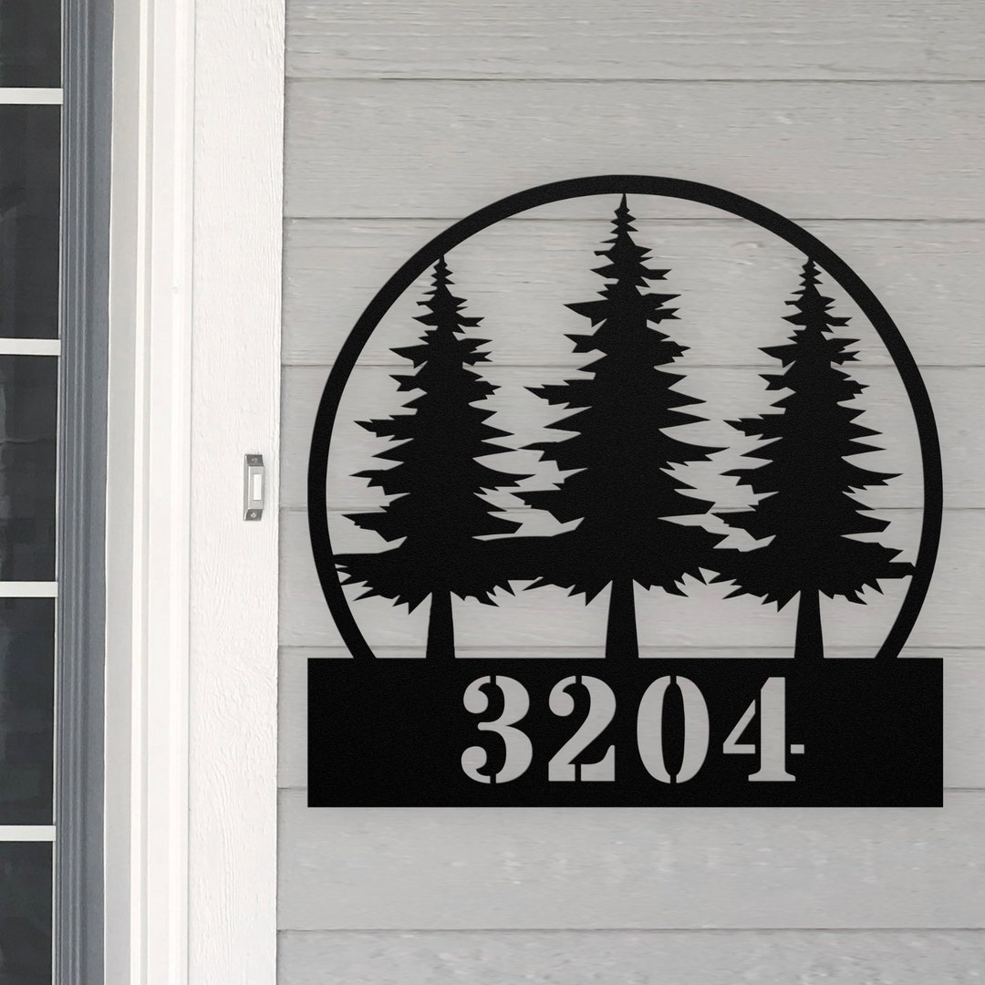 Personalized Pine Tree Address House Number Sign Metal Wall Art, Custom ...