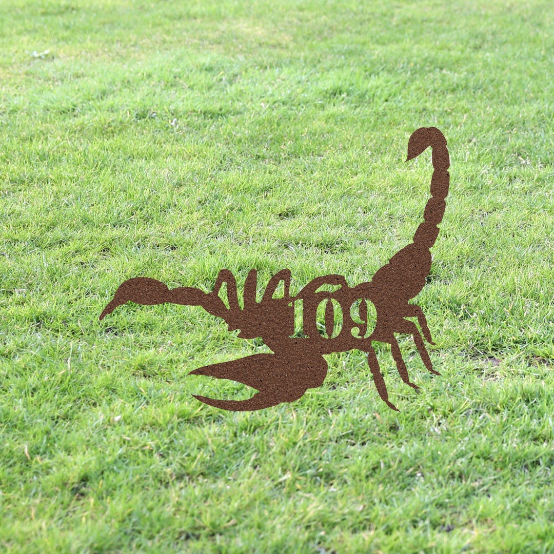 Scorpion House Number Sign Yard Address Plaque Garden Lawn Stake Metal ...