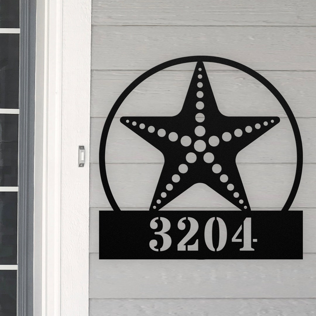 Personalized Starfish Address House Number Sign Metal Wall Art, Custom ...