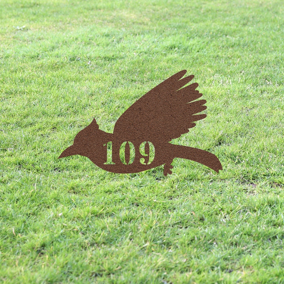 Blue Jay House Number Sign Yard Address Plaque Garden Lawn Stake Metal ...