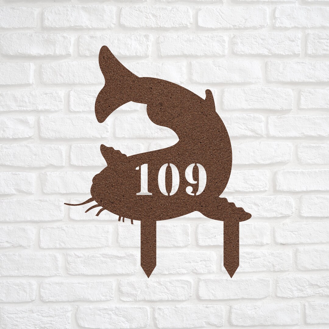 Catfish House Number Sign Yard Address Plaque Garden Lawn Stake Metal ...