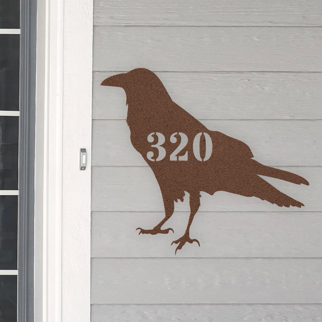 Personalized Raven Address House Number Sign Crow Metal Wall Art ...