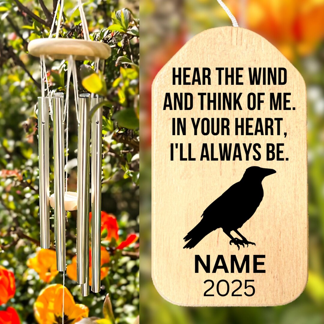 Raven Crow Wind Chime Raven Crow Memorial Gift Raven Crow Loss Gift ...