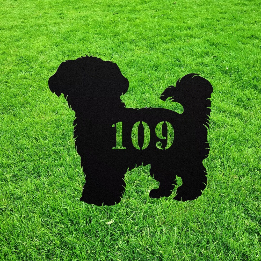 Maltipoo House Number Sign Yard Address Plaque Garden Lawn Stake Metal ...