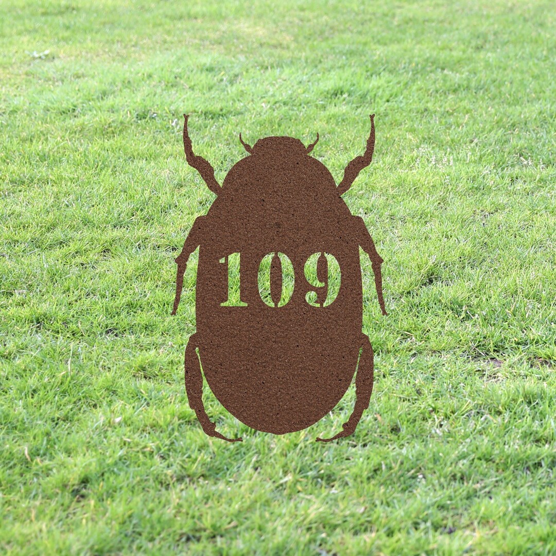 Scarab Beetle House Number Sign Yard Address Plaque Garden Lawn Stake ...