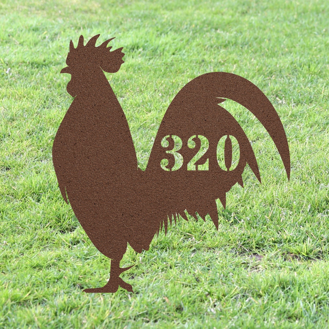 Rooster Address House Sign, Rooster Metal Address Steel Yard Sign ...