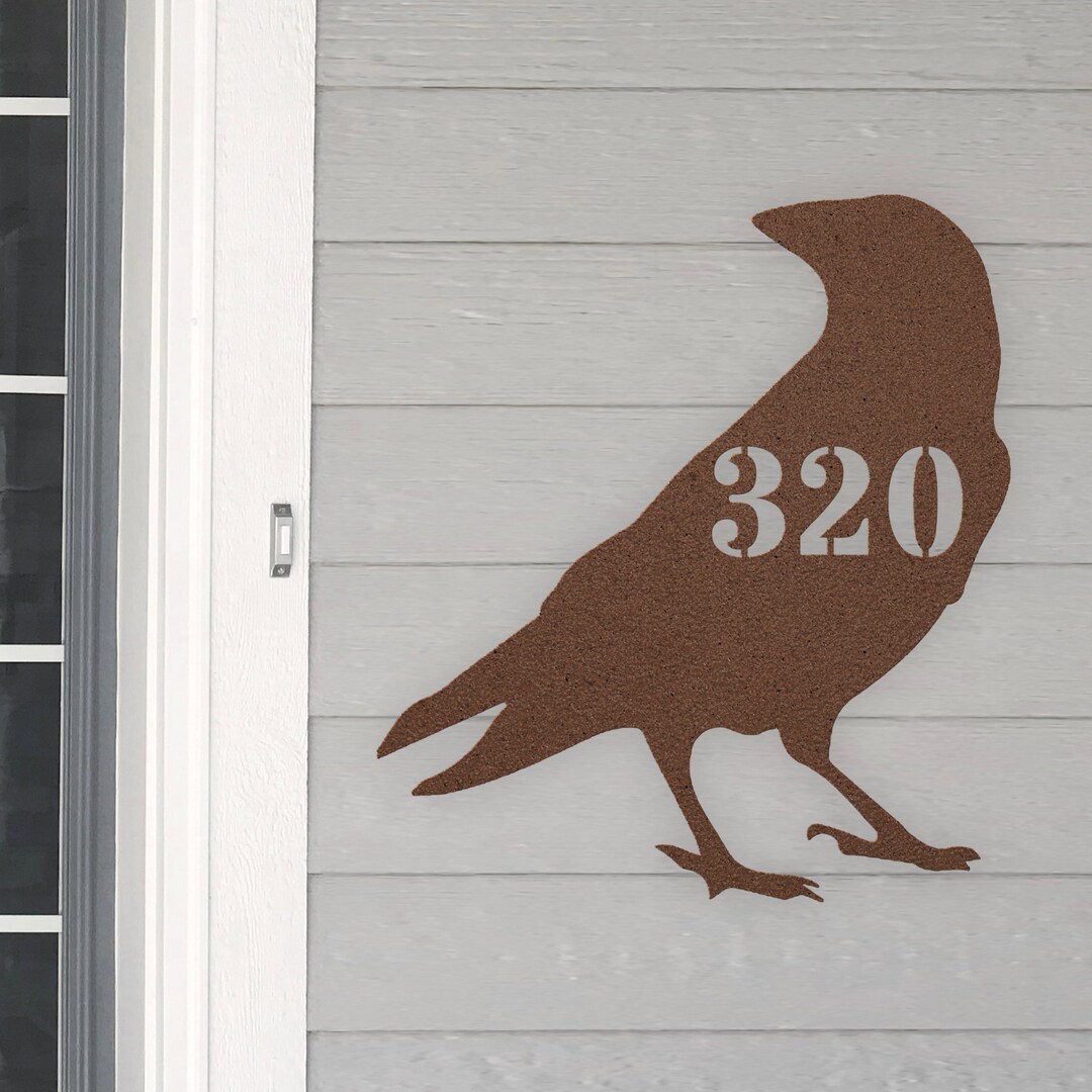 Personalized Raven Address House Number Sign Crow Metal Wall Art ...