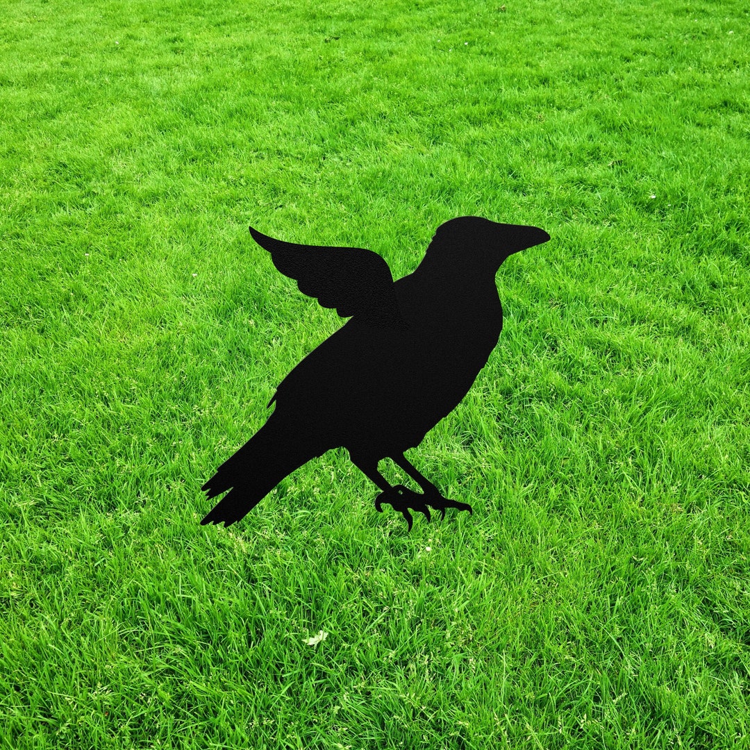 Raven Crow Angel Wings Yard Art Statue Stake Black Bird Metal Outdoor ...