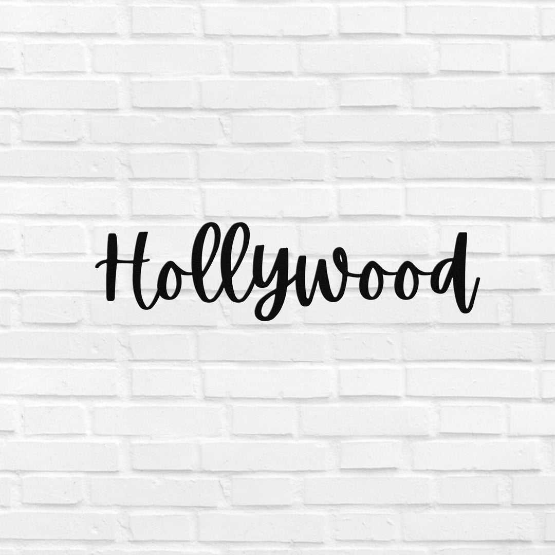Hollywood Metal Sign Word Wall Art - Hollywood Script Word Art Decor ...