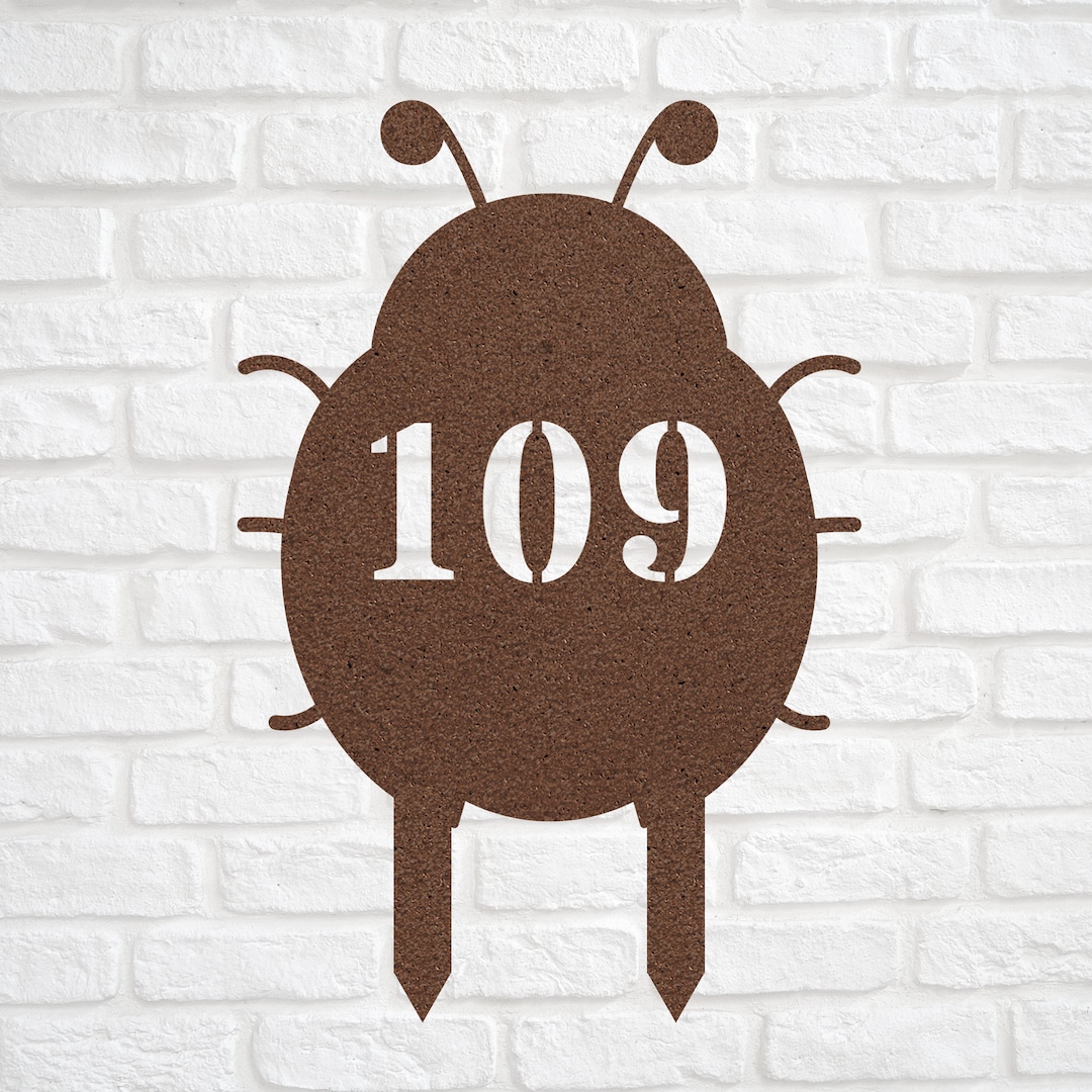 Ladybug House Number Sign Yard Address Plaque Garden Lawn Stake Metal ...