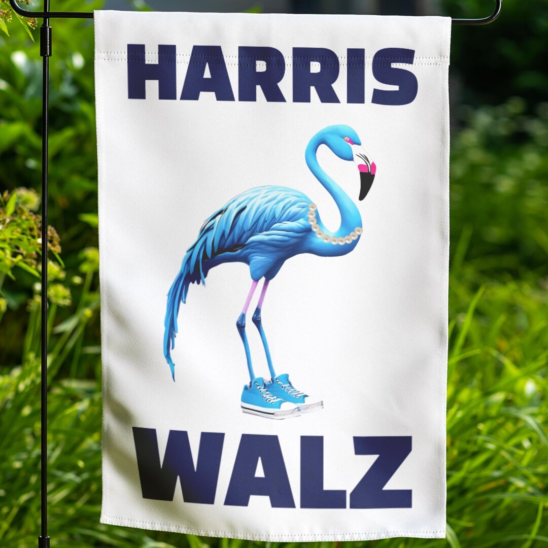 Blue Flamingo Harris Walz Garden Flag Obviously Madam President Banner ...