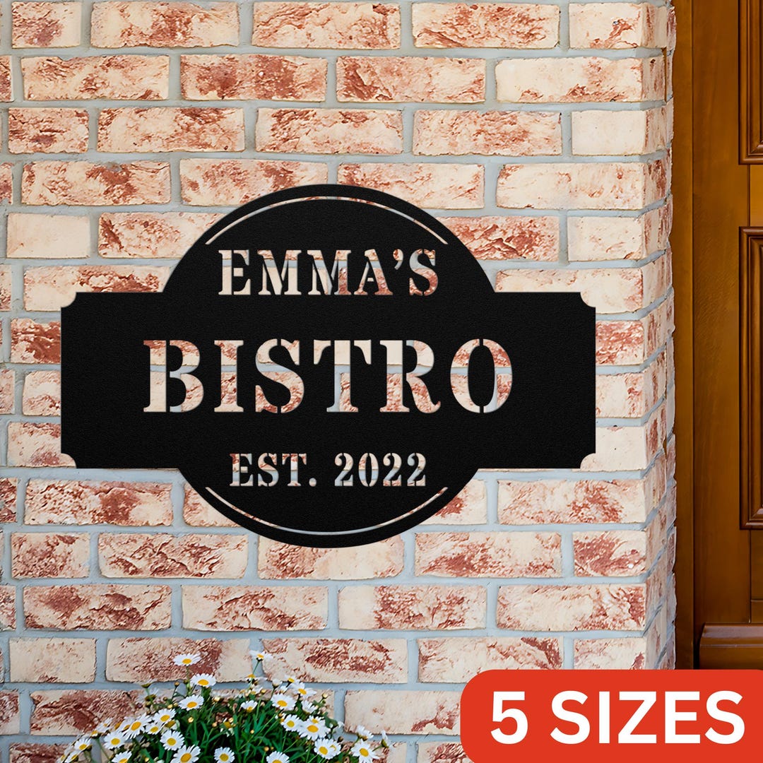 Personalized Bistro Metal Sign Wall Art, Custom Bistro Plaque Front ...