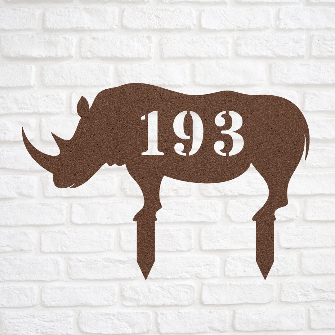 Personalized Rhino Address Yard Sign, Rhino Metal Garden Statue Stake ...