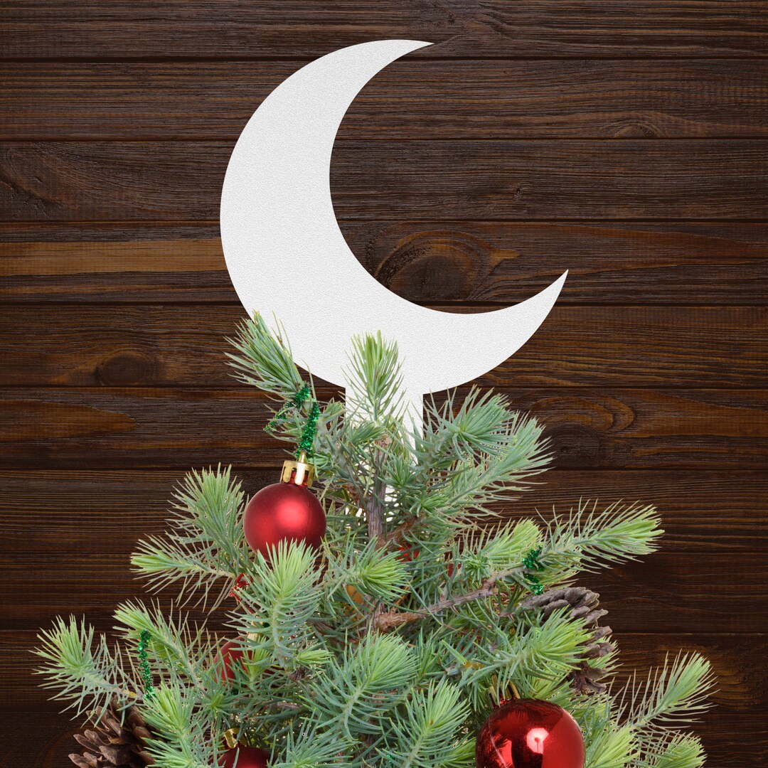 Crescent Moon Tree Topper Christmas Decor - White Metal Tree Topper - Etsy