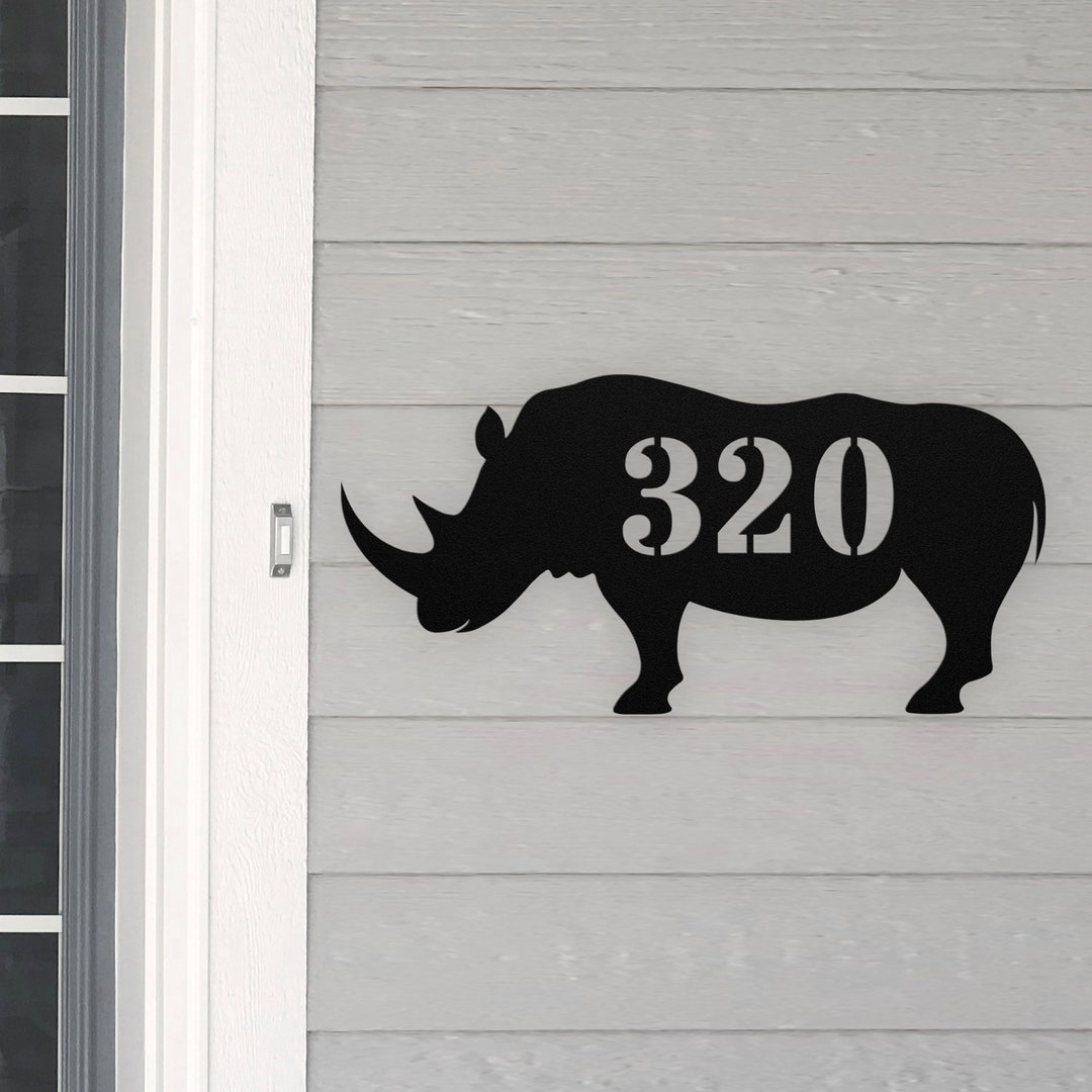 Personalized Rhino Address House Number Sign Metal Wall Art, Custom ...